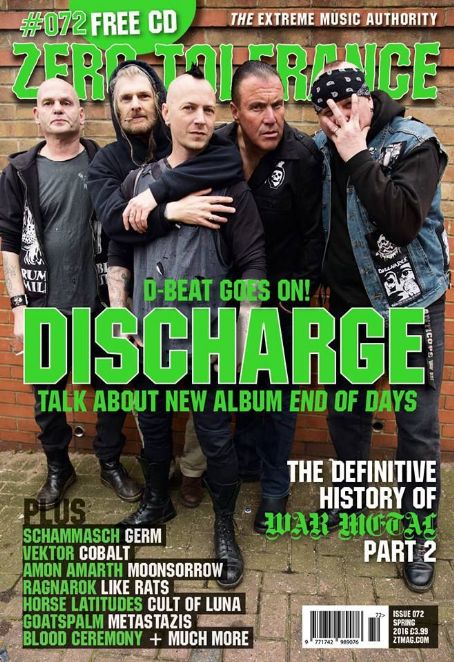 Discharge, Zero Tolerance Magazine April 2016 Cover Photo - United Kingdom