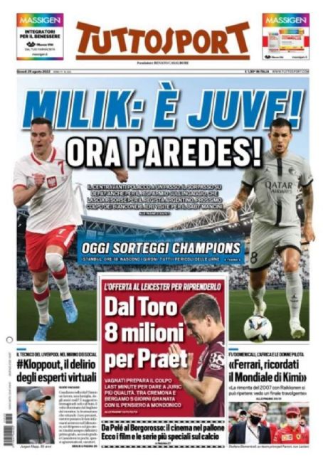 Arkadiusz Milik, Tutto Sport Magazine 25 August 2022 Cover Photo - Italy Arkadiusz Milik, Tutto Sport Magazine 25 August 2022 Cover Photo - Italy